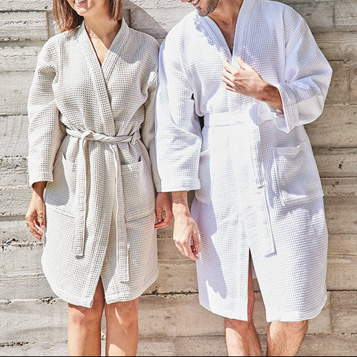 Peignoir Léger Femme & Homme • Coton & Lin • Blanc Cerise