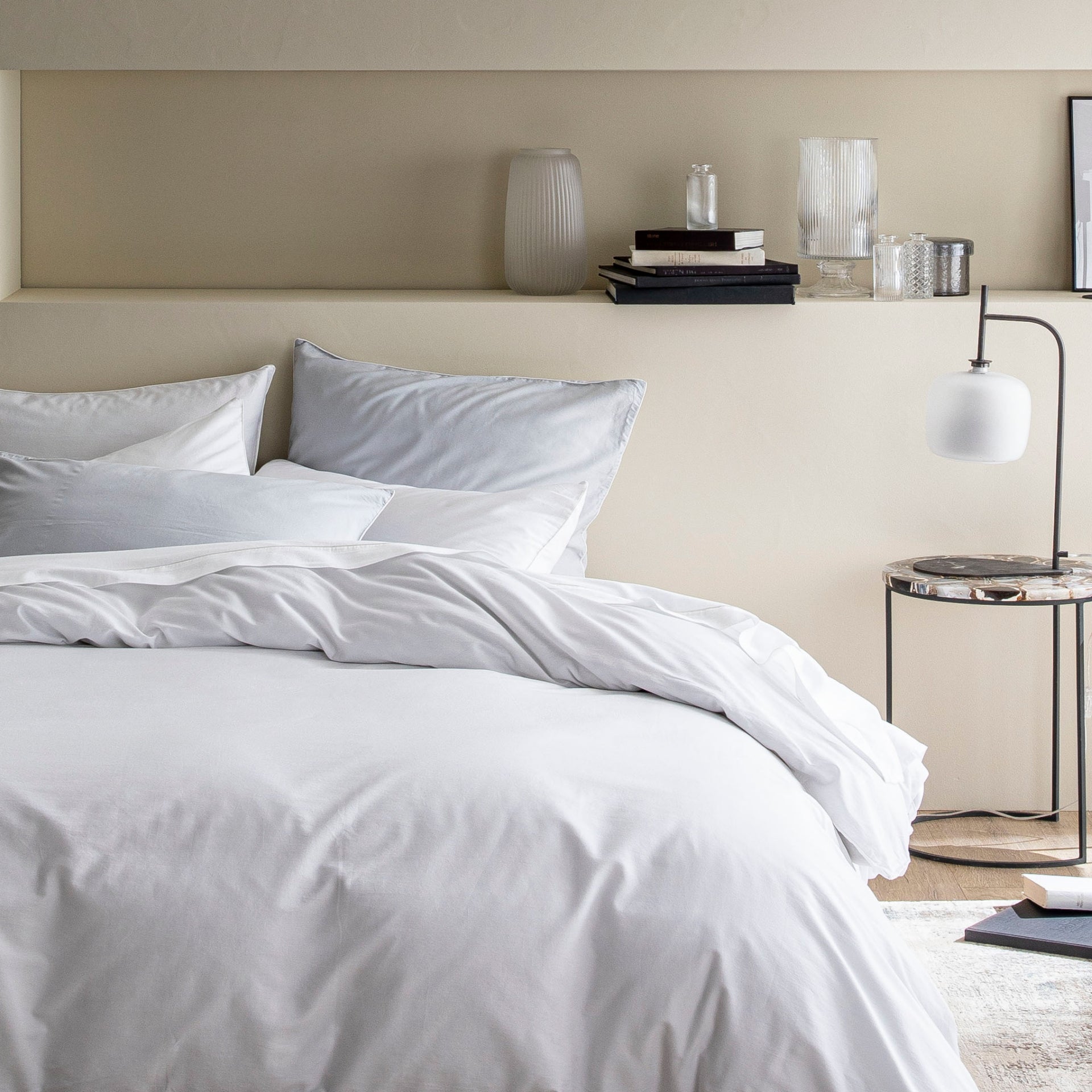 Housse de couette Satin de Coton Lavé • Blanc Cerise